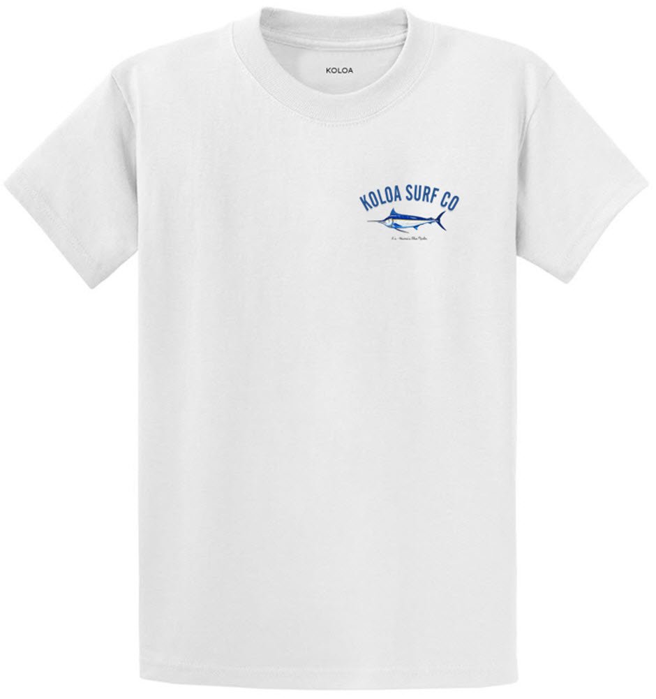 Joe's USA Koloa Surf Blue Marlin Logo Heavyweight Cotton T-Shirt-XL-White/c