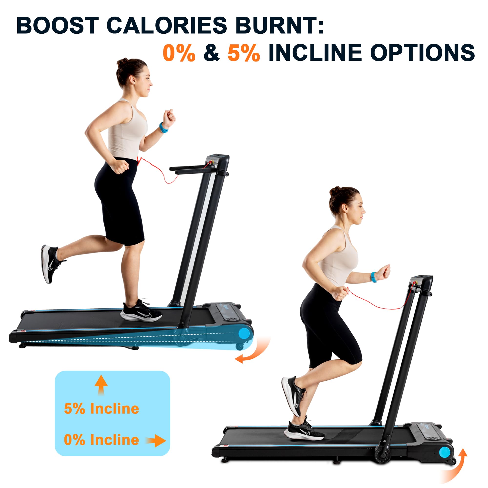 Ksports 3 in 1 Folding Treadmill, 2.25hp Under Desk Treadmill, Walking Pad, Installation-Free, Bluetooth Speaker, Fitshow, Kinomap & Others, 2 LED Displays, Walking, Running, Sit Ups for Home Office…