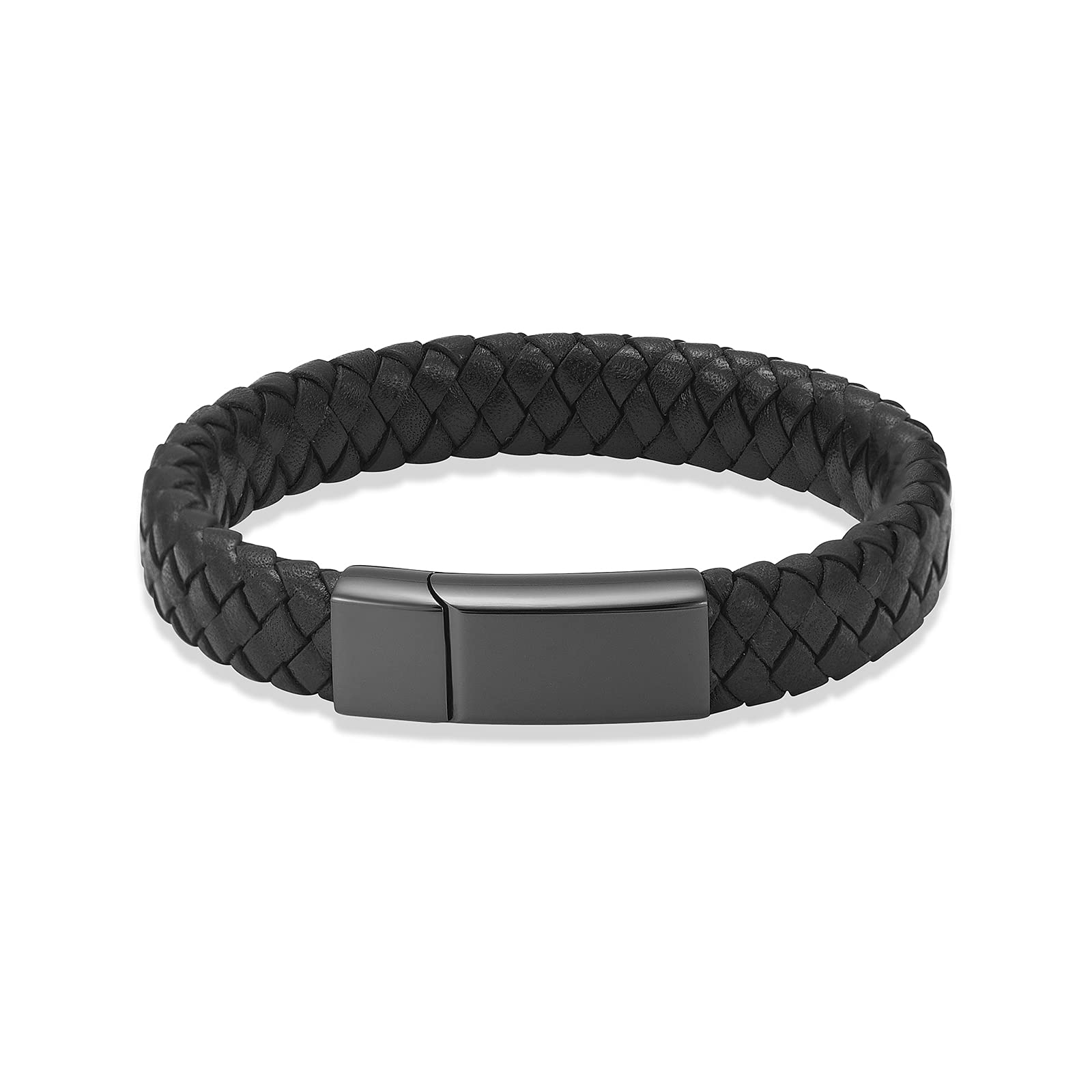 Imrsanl Cremation Jewelry Urn Bracelet for Ashes Memorial Braided Leather Urn Bracelet Wristband for Ashes of Loved Ones Keepsake Cuff Bangle Jewelry for Women Men (Black-20cm/7.87inch)