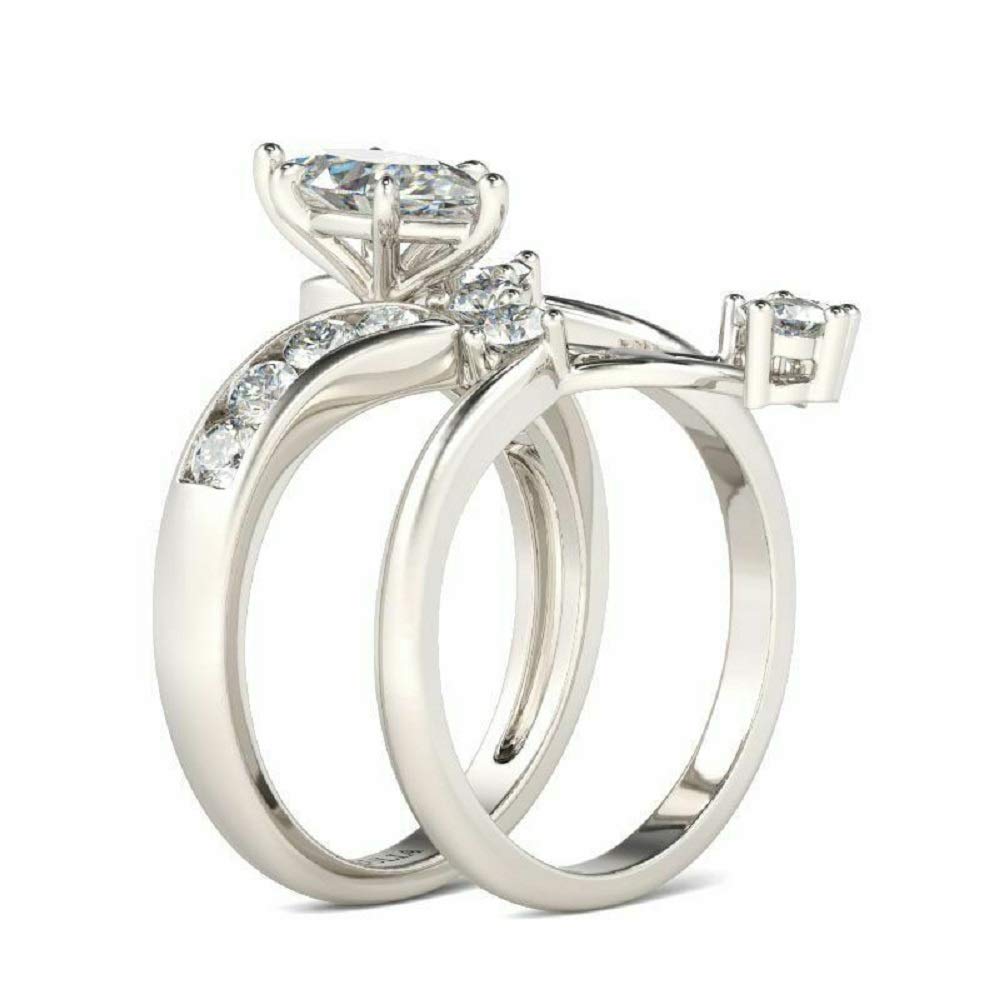 IRA 1.00 Ct Marquise Cut D/VVS1 Diamond Engagement Cluster Wedding Bridal Ring Set For Womens 14K White Gold Plated 925 Sterling Silver (10.5)