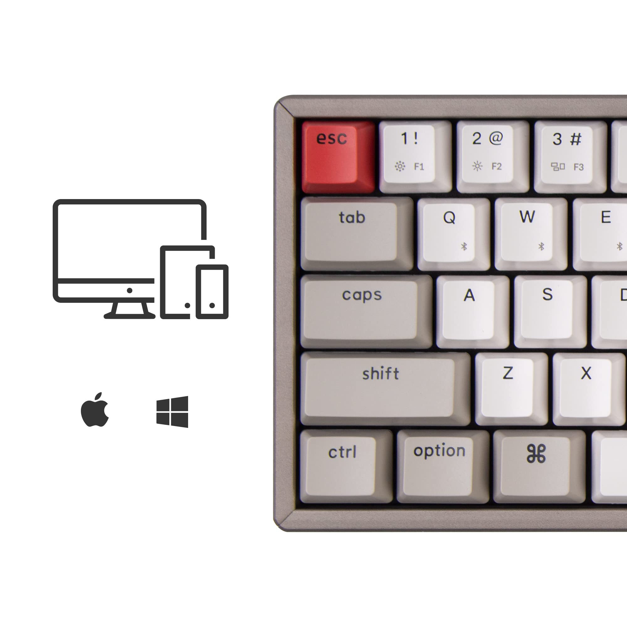Keychron K6 68-Keys Hot-Swappable Wireless Mechanical Keyboard for Mac, 65% Compact, Bluetooth, Aluminum Frame, Wired Gaming Keyboard for Windows Non-Backlit with Keychron Red Switch