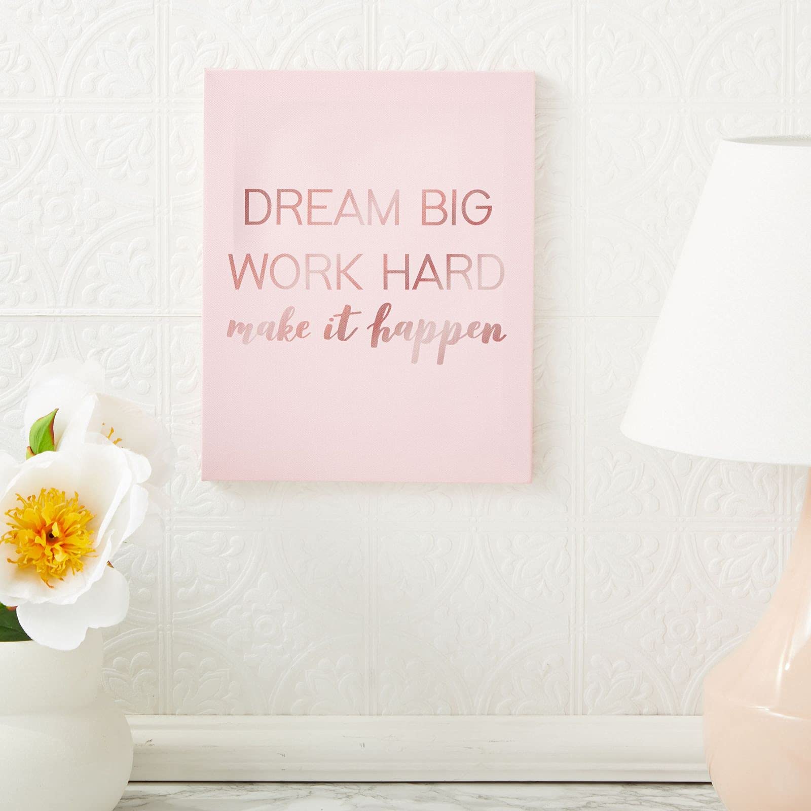 Juvale Motivational Canvas Wall Art, Inspirational Quotes Rose Gold Home Decor (8x10 In)