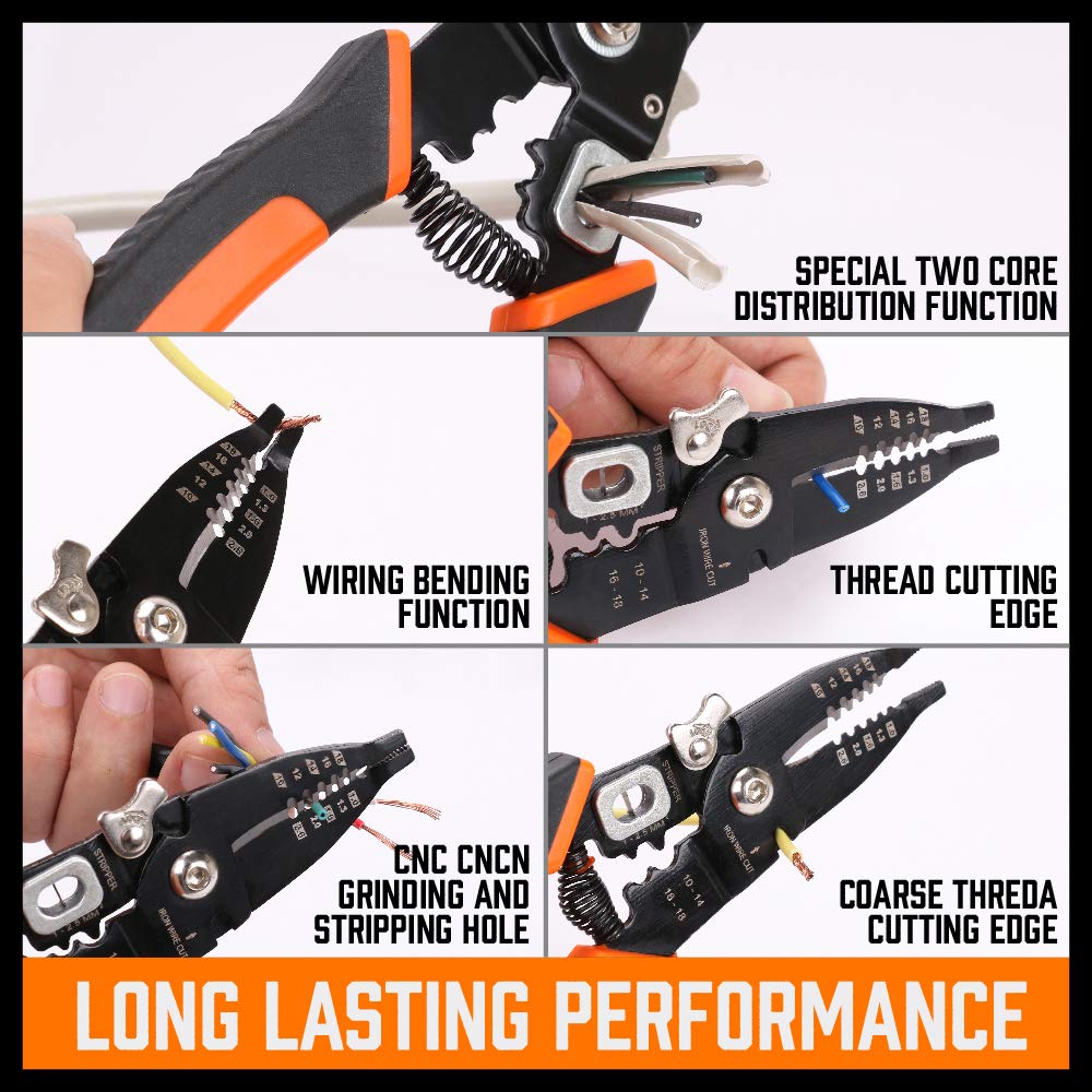 HORUSDY 6-in-1 Wire Stripper Tool | 8-Inch Wire Stripper for Wire | Stripping | Crimping | Cutting | Iron Wire Cutting | Double Strand Wire Cutting