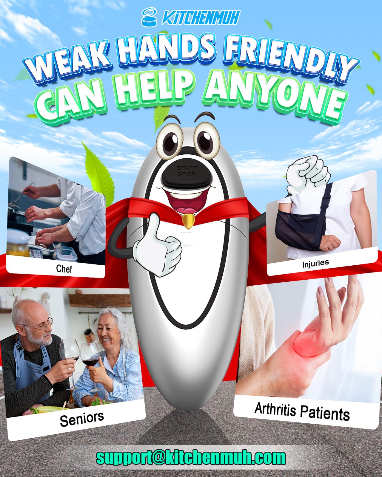 One Touch Electric Can Opener Fits Almost All Can Sizes for Seniors with Arthritis, Hand Held Battery Operated Can Opener with Smooth Edge, Food Safe Kitchen Gadgets Automatic Can Opener for Kitchen