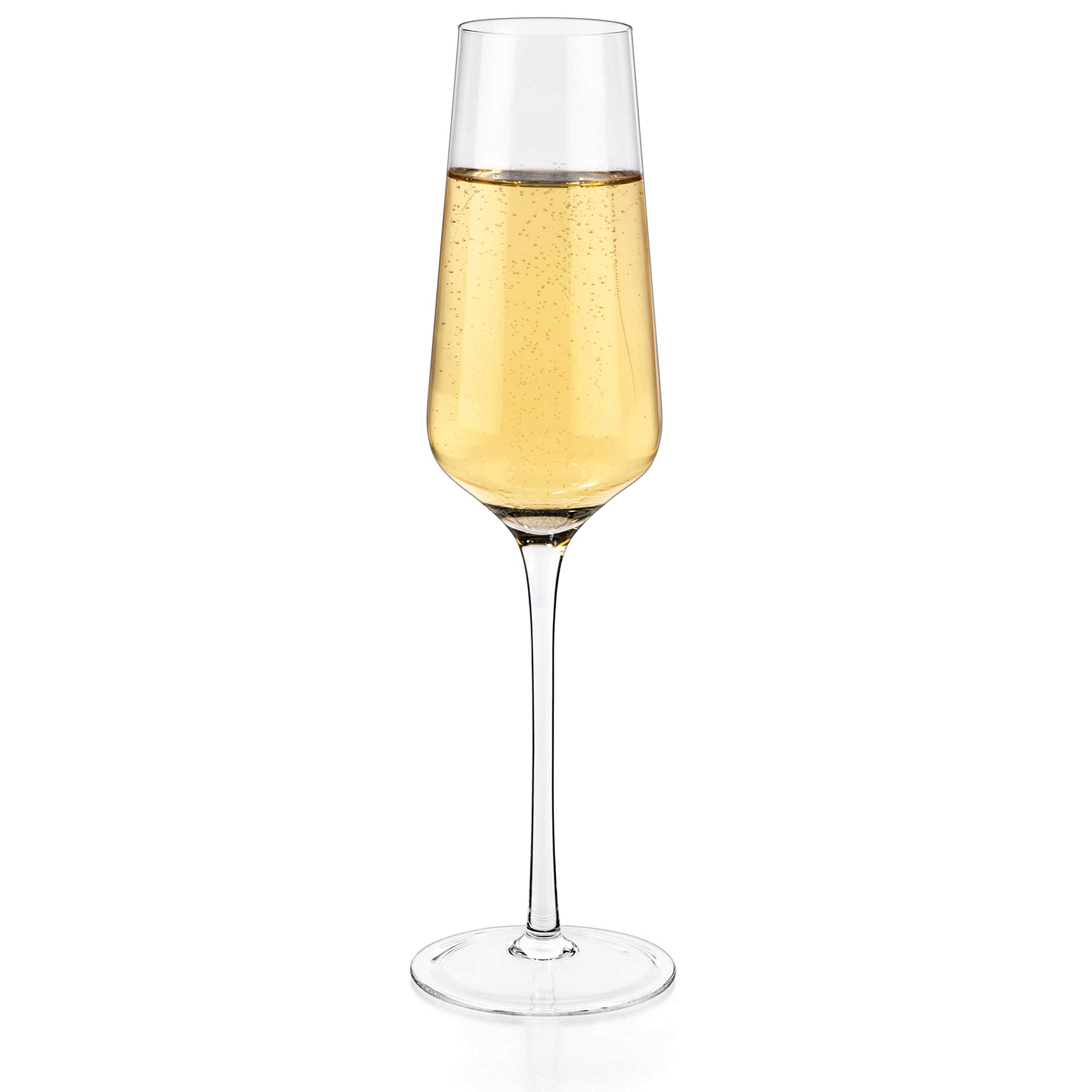 Luxbe - Champagne Crystal Flutes Glasses, Set of 4 - Modern Elegant Sparking Wine Glasses, Hand Blown - Good for Wedding, Anniversary, Christmas - 12oz / 350ml