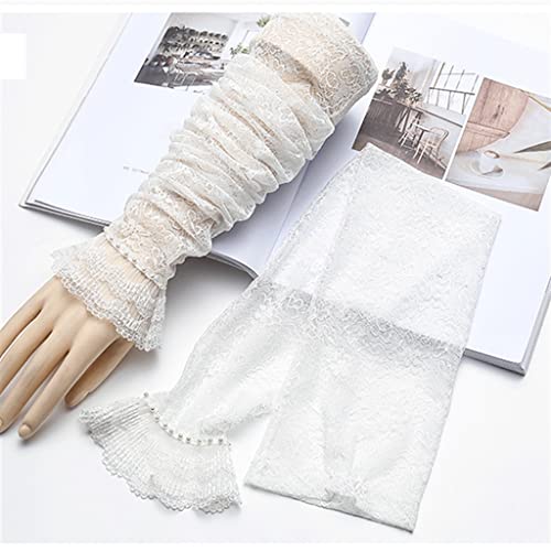 Long Gloves Women's Summer Driving Ice Silk Sleeves Lace Thin Armguard Sleeves Elastic Thin Section (Color : B, Size : One Size)