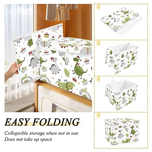 Krafig Foldable Storage Box Large Cube Organizer Bins Cute Dinosaurs Containers Baskets with Lids Handles for Closet Organization, Shelves, Clothes, Toys