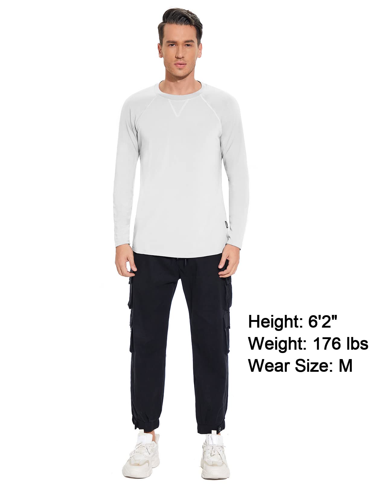 Men's Fleece Thermal Long Sleeve Running Shirt Athletic Base Layer Top with Thumb Holes(White, Medium)
