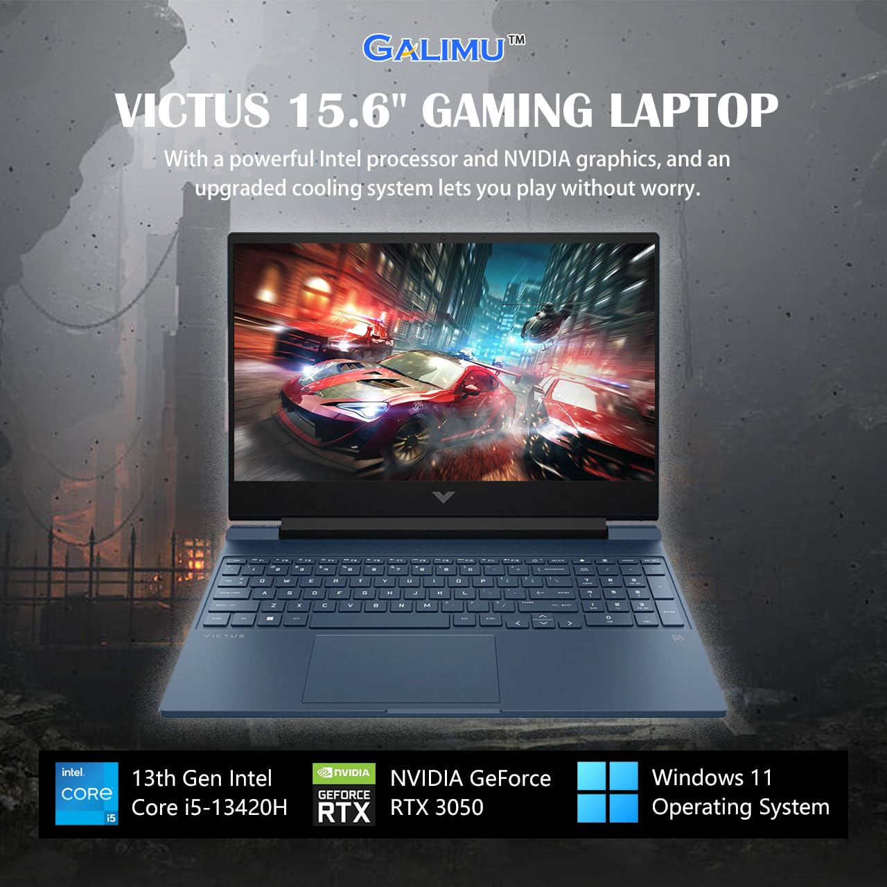HP Victus 15.6" Gaming Laptop, NVIDIA GeForce RTX 3050, Intel 13th Generation Core i5 13420H, 8-core, 4.6GHz, 32GB RAM, 2TB SSD, Full HD Display, Backlit Keyboard, Windows 11, Performance Blue