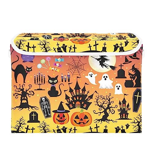 Krafig Halloween Party Foldable Storage Box Canvas Storage Bin Containers Baskets with Lids Handles Cubby Organizer Bins