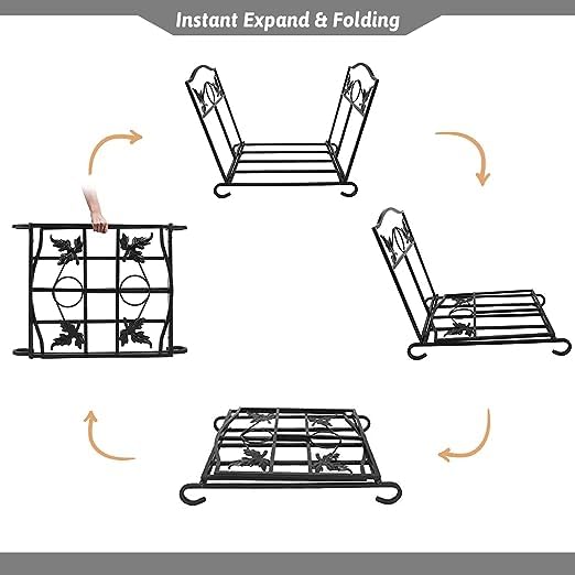 Kapler Foldable Firewood Storage Rack, Black Steel, 21"x12.5"x15"