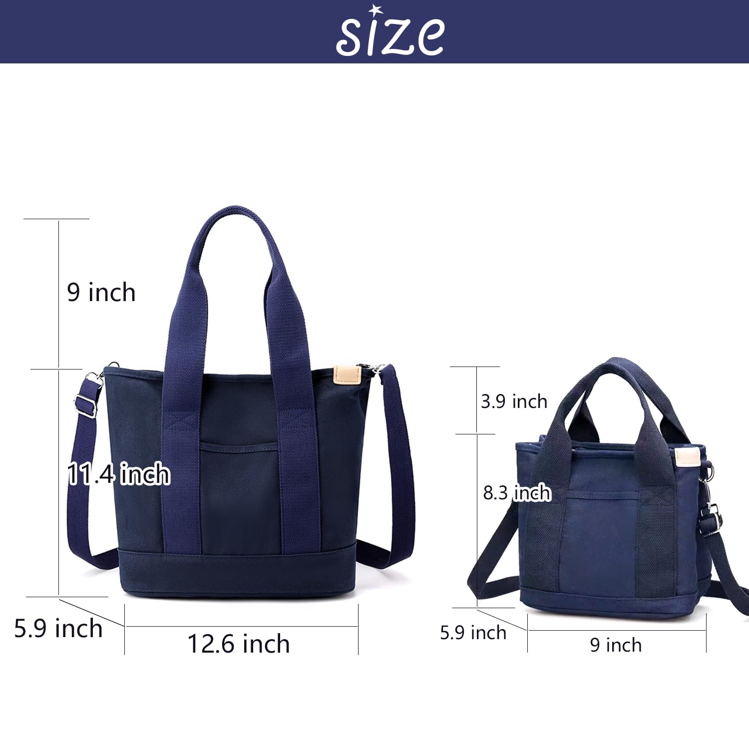 MINGRI Women's Small Tote Handbag, Mini Canvas Satchel with Zipper, Blue