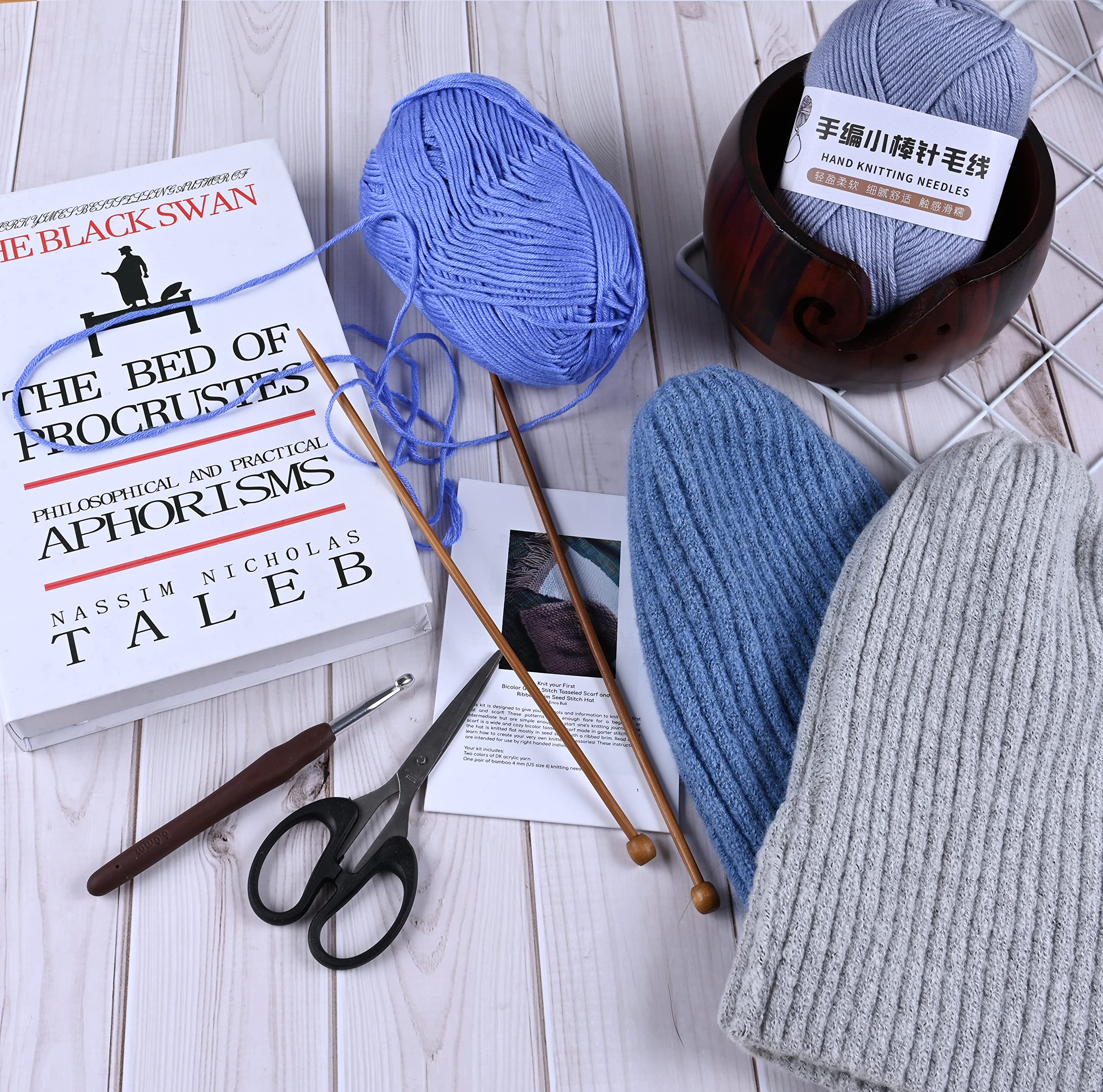 Knitting Kit for Beginners Adults & Kids, Knitting Starter Kit Learn to Knit Your Scarf & Hat with Instructions, Yarn Bowl, Knitting Needles & All Beginner Knitting Accessories