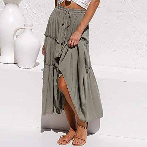 Long Plaid Skirt for Women Plus Size Vacation Color Pleated Solid Women's Irregular Casual Half Length Fashion Army Green