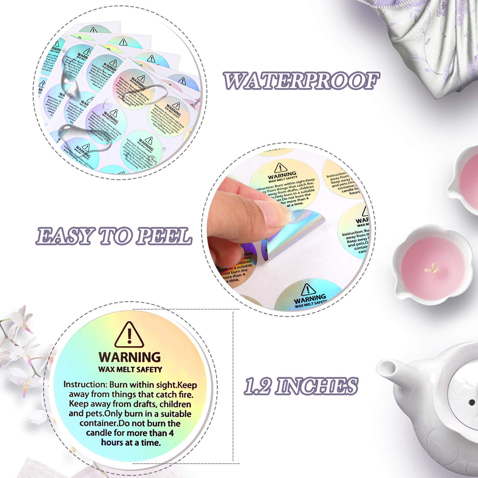 Holographic Candle Warning Labels Candle Jar Container Stickers Wax Melting Safety Stickers for Candle Jars Tins Containers Candle Making Supplies (600 Pieces)