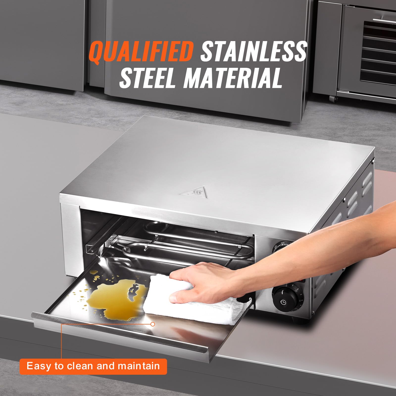 VEVOR Commercial Pizza Oven Countertop, 16" Single Deck Layer, Stainless Steel Electric Pizza Oven with Stone and Handle, Multipurpose Indoor Pizza Maker for Restaurant Home Pretzels Baked