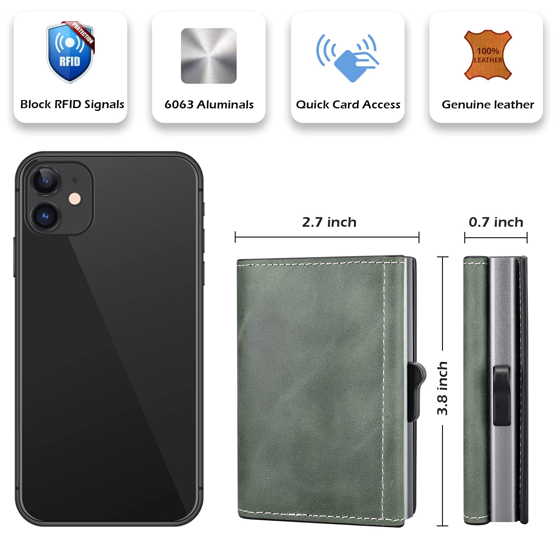 Itslife Minimalist Wallet for Men,Pop up Card Holder for Women with Genuine Leather Cover, Slim Front Pocket Wallets Rfid Blocking,Gift Wallet for Men & Women