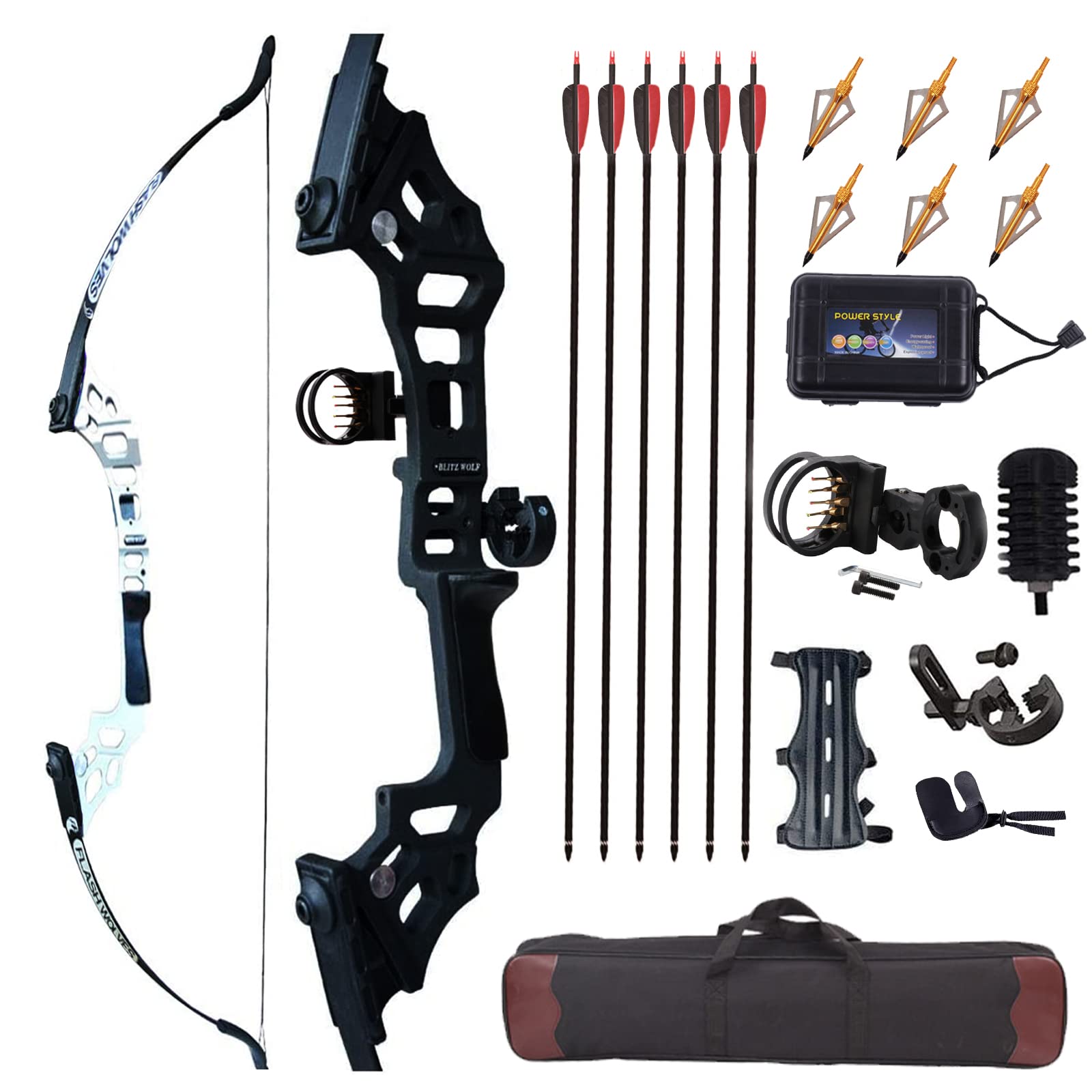 Knixxo Archery 51" Takedown Recurve Bow and Arrows Set for Adults,Right Hand Practice Kit with 6pcs Real Feather Carbon Arrows for Beginner(Silver, 30)