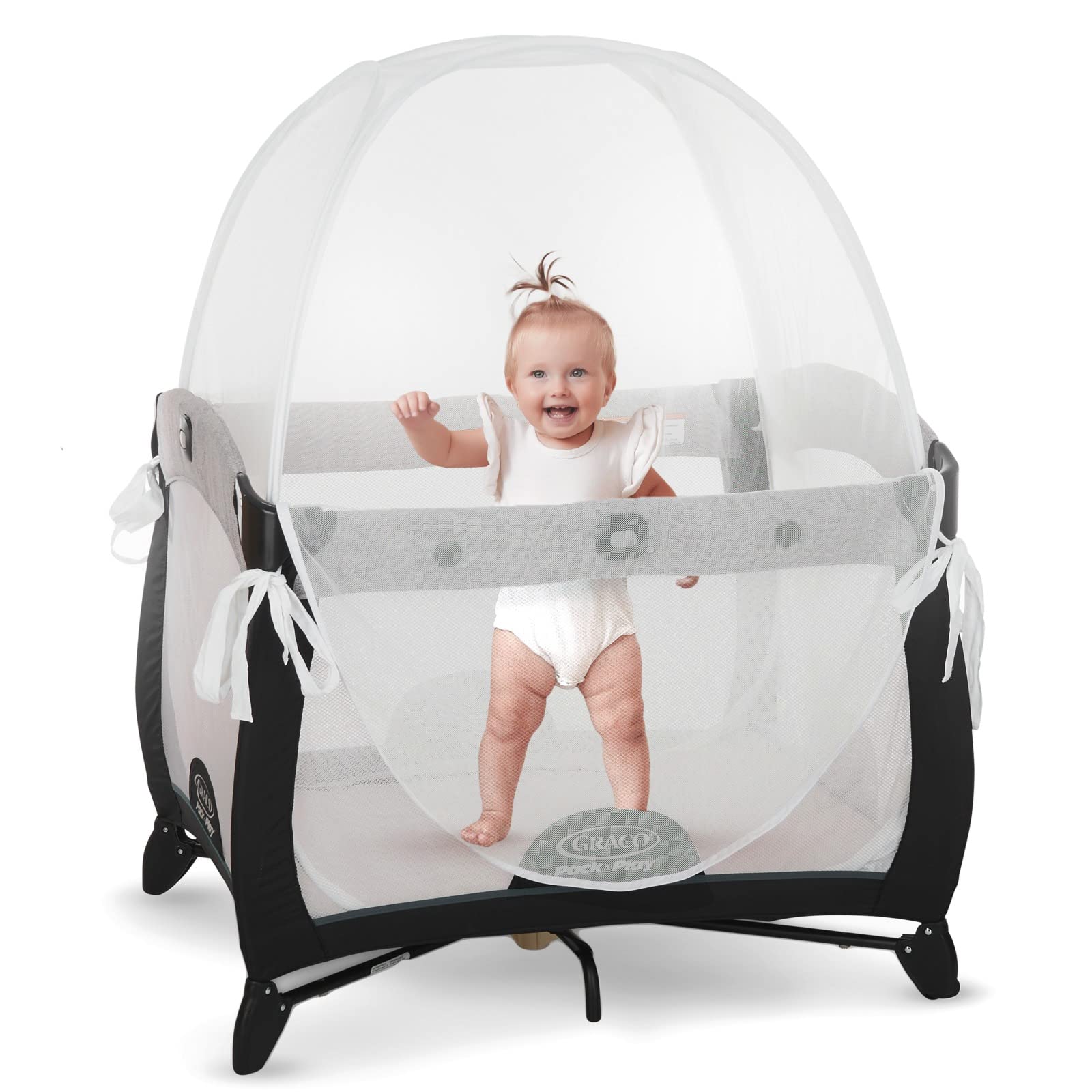 KinderSense - Pack N Play Tent Baby Safety Crib Net - Toddler Crib Topper for Playpens & Mini Cribs to Keep Baby from Climbing Out - Breathable Mesh Pop up Net - Mosquito Net Canopy Upgraded