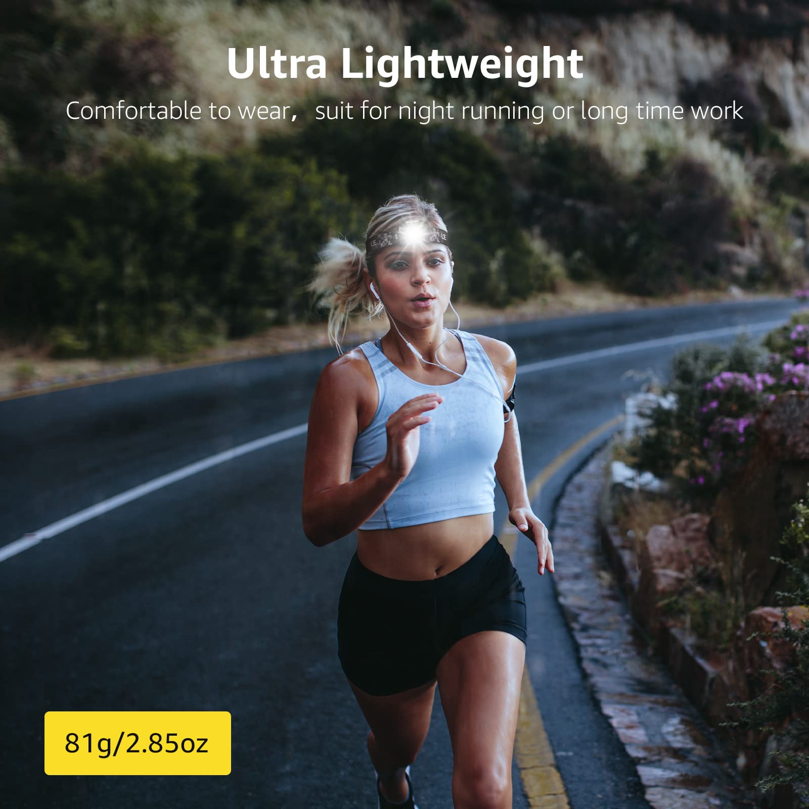 Lighting EVER LED Rechargeable Headlamp, Super Bright High Lumen Head Lamp with 5 Modes and White Red Light, Waterproof Forehead Flashlight for Outdoor Camping, Hiking, Hunting, Running, Survival