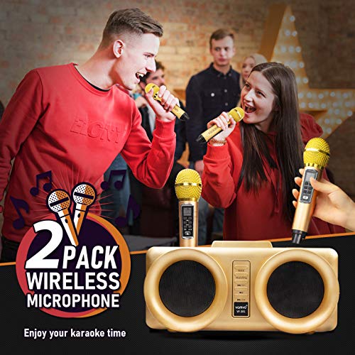 Karaoke Machine, vamvo VF-301 15W*2 Rechargeable Bluetooth Speaker with 2 Wireless Microphone, Portable PA Speaker System for Kids & Adults