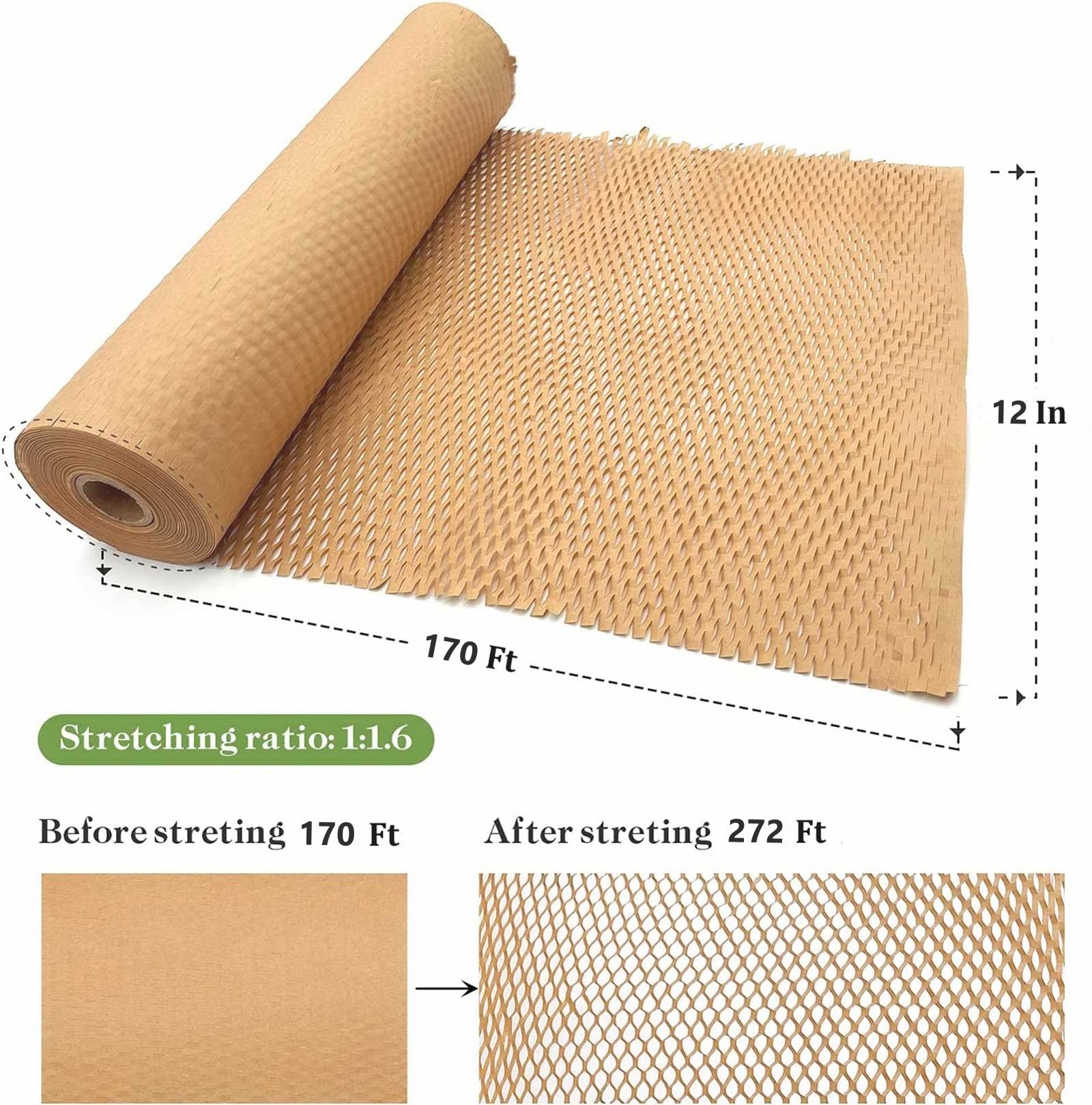 Honeycomb Packing Paper, 16" x 345' Packing Paper for Moving, Recyclable Biodegradable Cushioning Packing Material Honeycomb Wrapping Paper Roll