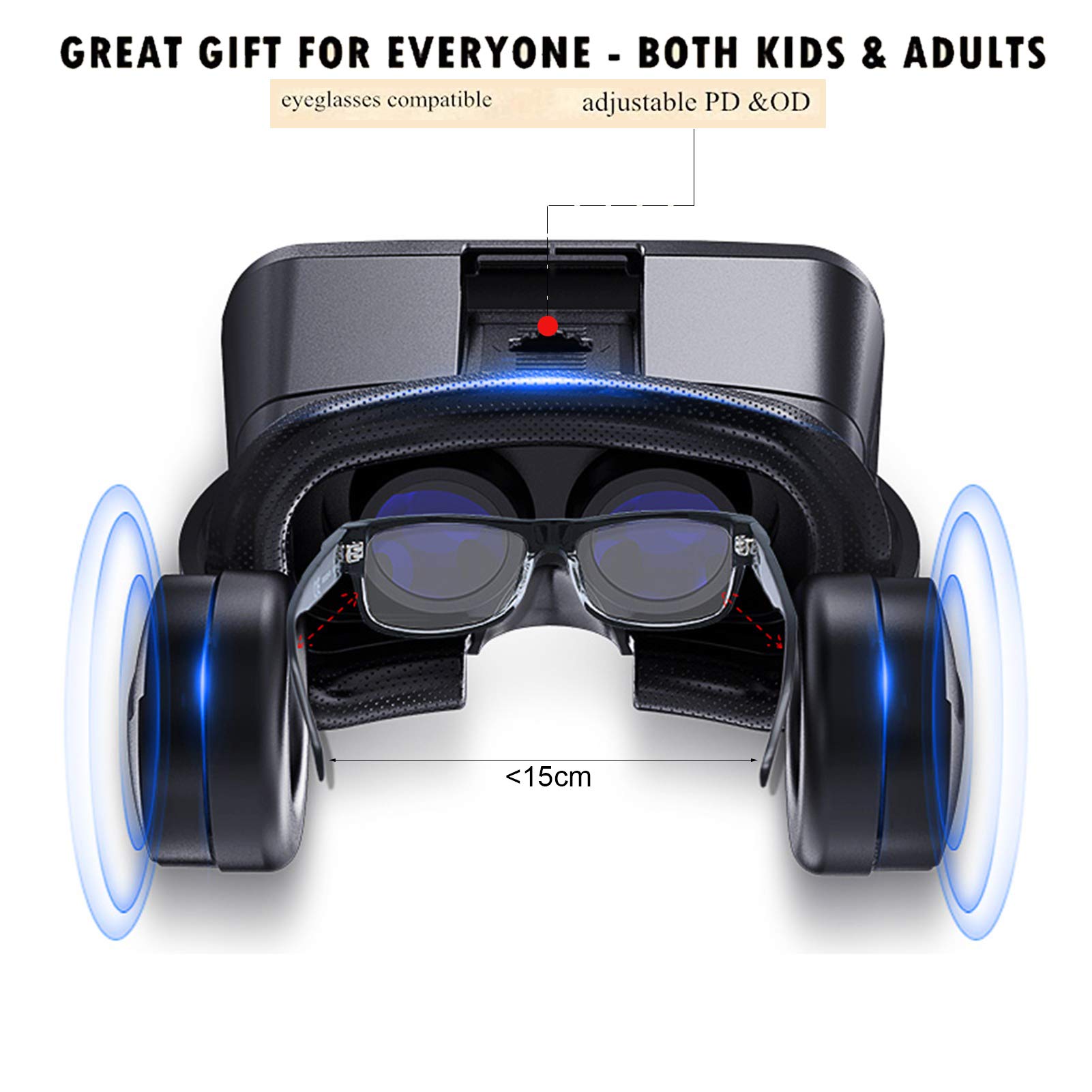 Hzemci 3D Virtual Reality Headset - Headset VR Headset With Remote Control, Portable Adjustable Virtual Reality Headset, 360° Field Of View, Enclosed HiFi Stereo, Used For VR Games And 3D Movies