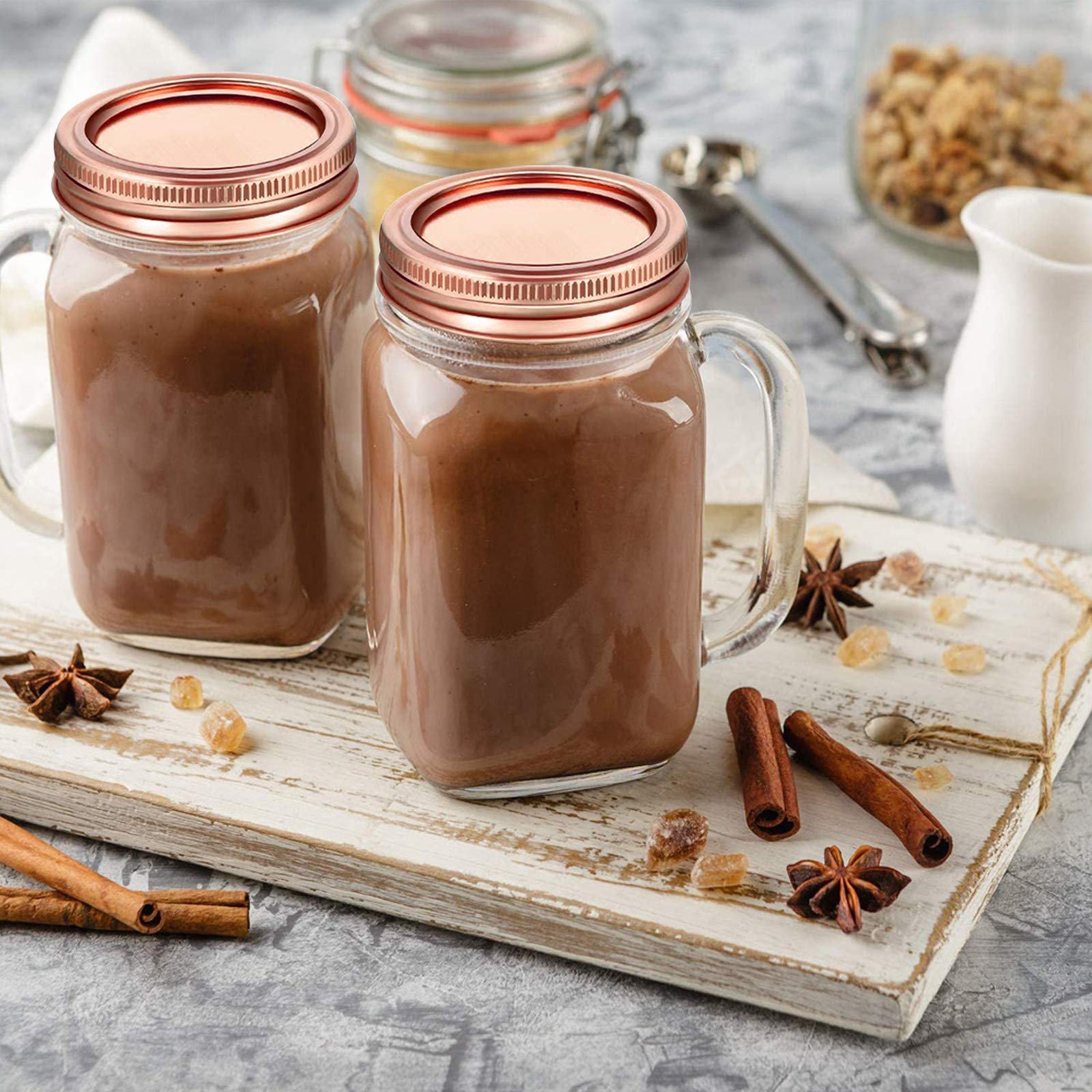 Mason Canning Lids and Rings,Aulufft 24 Sets Mason Jar Split-type Lids and Bands Leak Proof Secure Stainless Steel Mason Storage Covers, Rose Gold