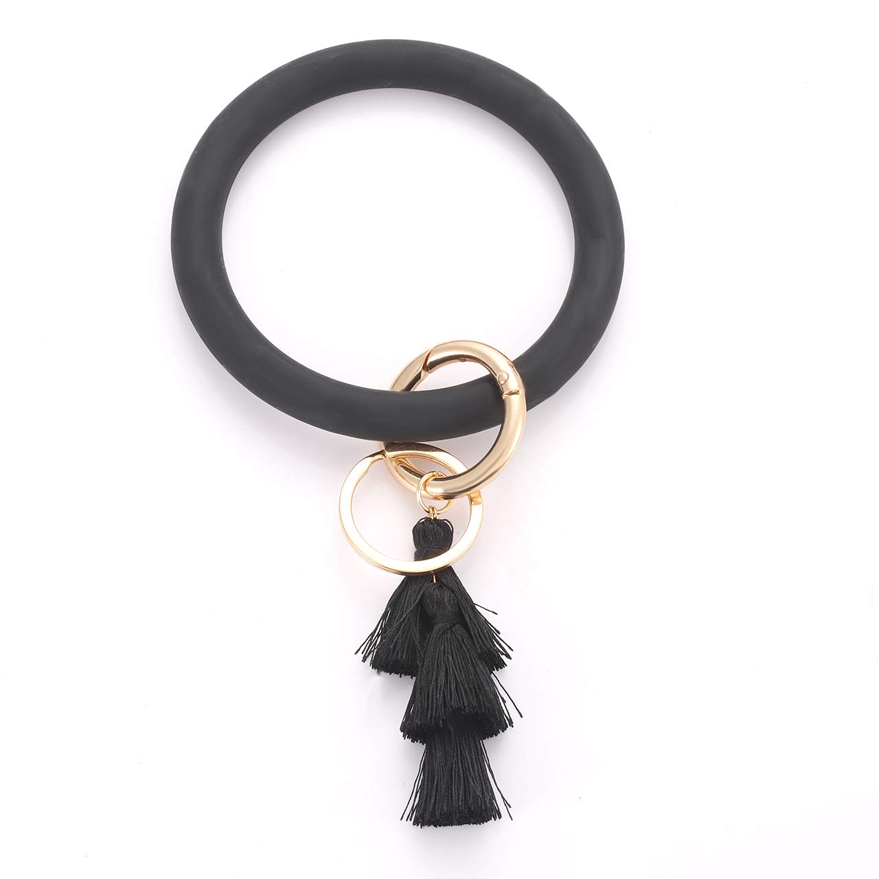 HZEYN Wristlet Bangle Key Ring Bracelet for Women Leather Keyring Bracelet Key Chains with Tassel Wristlet Bangles(Leopard Black Rose gold style)