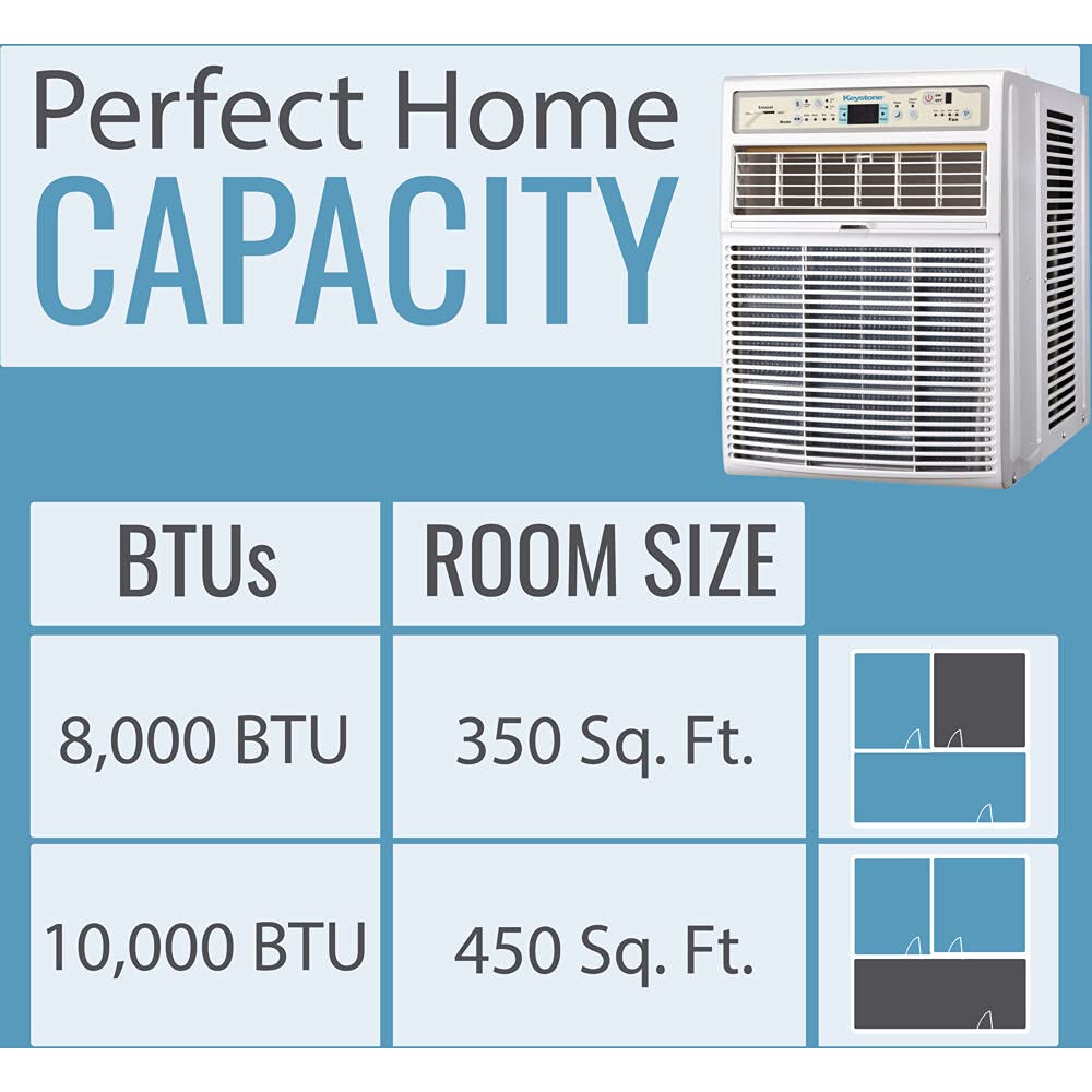 Keystone 8,000 BTU Slider Casement Window-Wall Air Conditioner and Dehumidifier with 4-Way Air Direction Control, Window AC Unit for Small-Medium Sized Rooms up to 350 Sq. Ft.