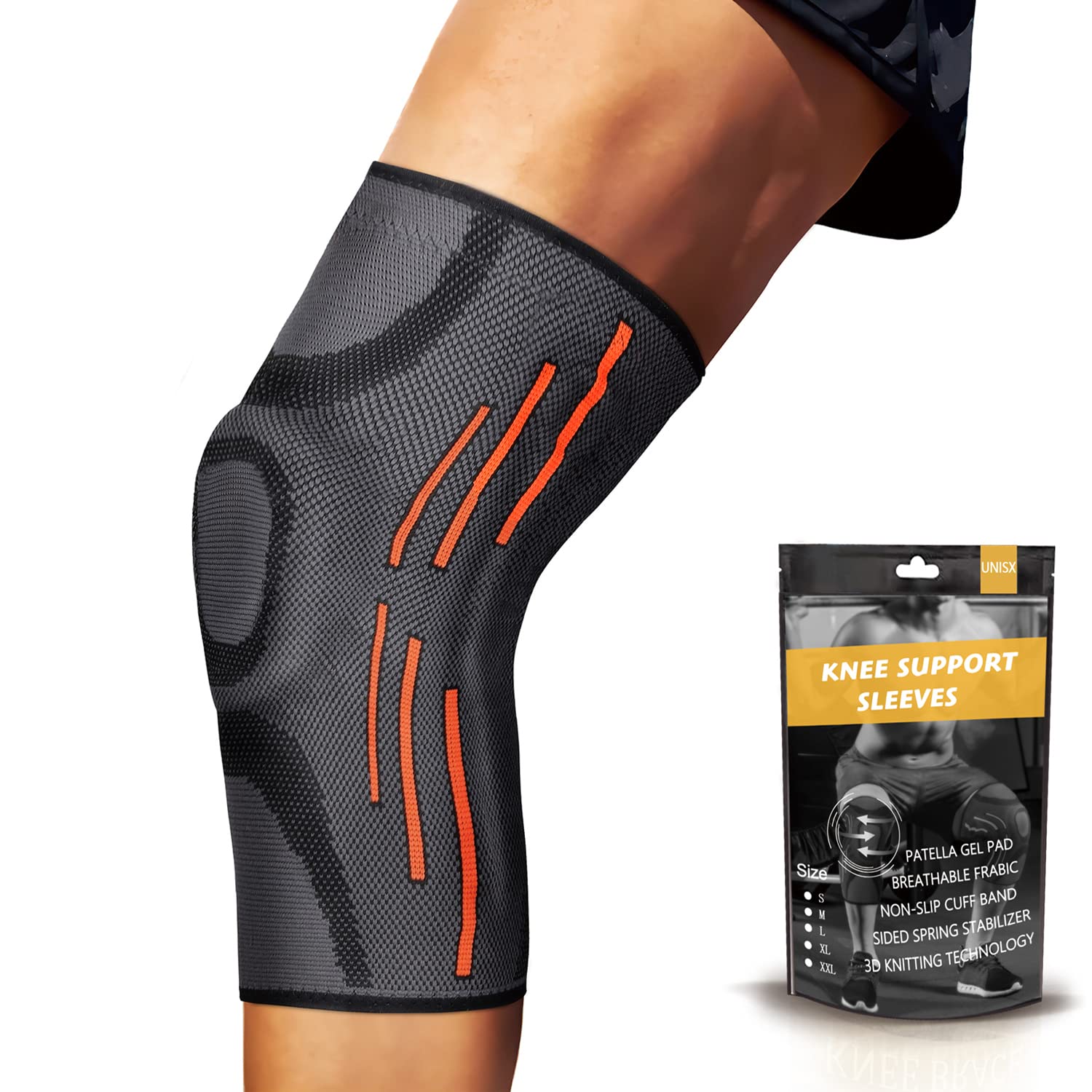 Knee Compression Sleeve - Knee Brace for Men & Women with Patella Gel Pads & Side Stabilizers, Knee Support for Working Out, Running, Weightlifting, for Arthritis Joint Pain Relief ACL Size XL
