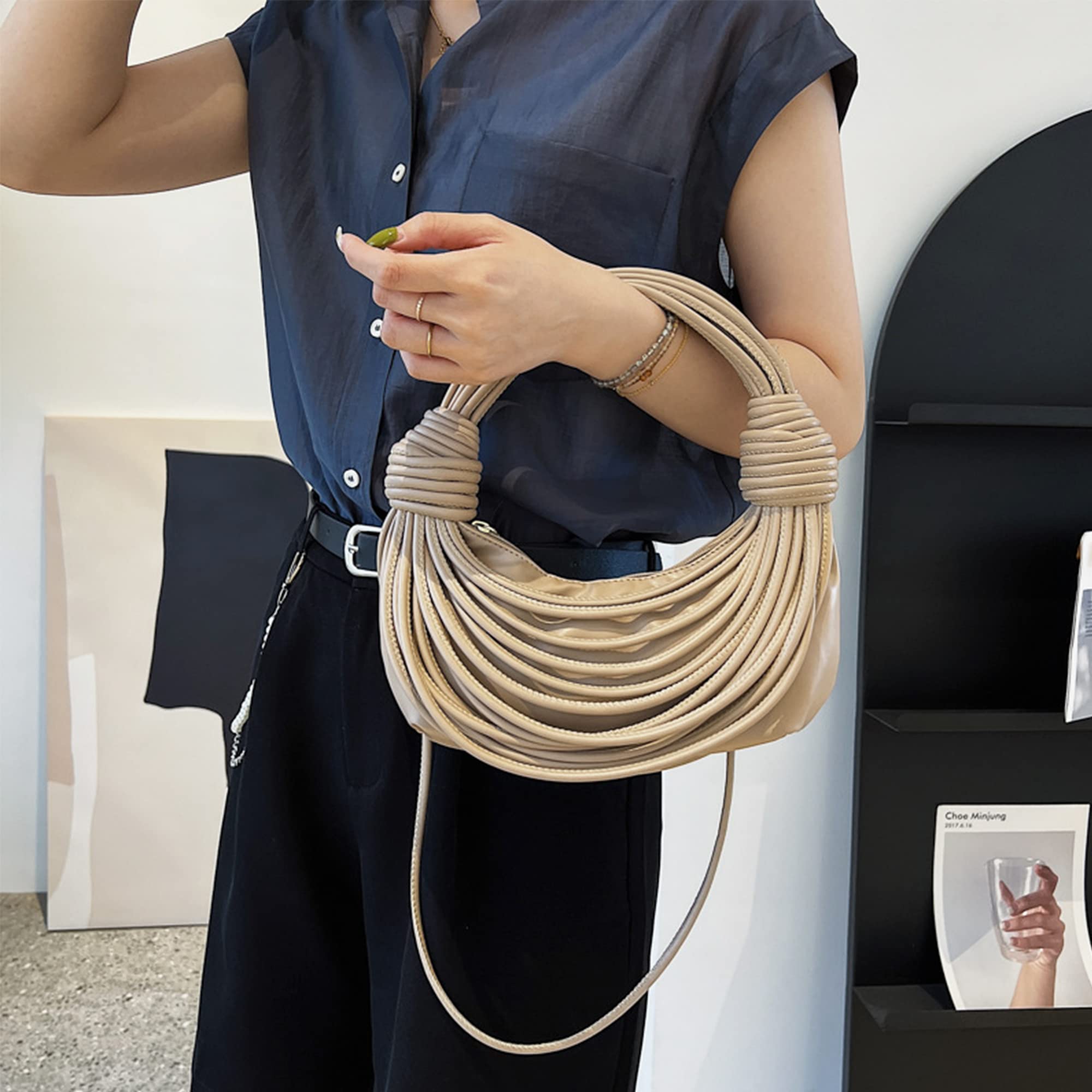 Knotted Underarm Bag for Women Ruched Hobo Handbag Noodles Top Handle Handbag Creative Hand-Woven Messenger Bag