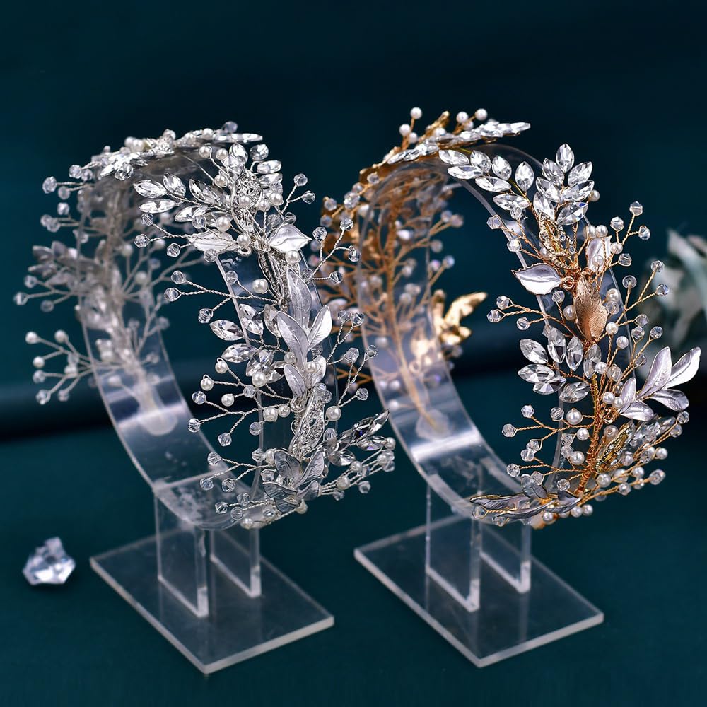 LOVFOIVER Rhinestone Wedding Headband Handmade Leaf Crystal Bridal Headpieces for Wedding Hair Accessories for Brides and Bridesmaidā¦