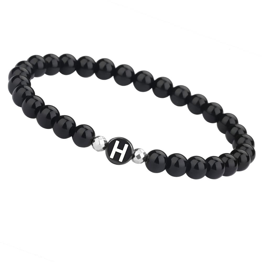 JUVJEW Initial Bracelet for Men Women,6mm Stretch Black/Write Letter Bracelets for couples, Personalized MAMA MOM bracelet for Mother (MAMA-black)