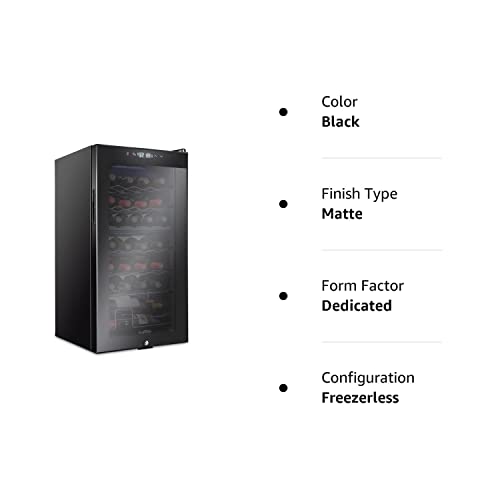 Ivation 28 Bottle Compressor Wine Cooler Refrigerator w/Lock | Large Freestanding Wine Cellar For Red, White, Champagne or Sparkling Wine | 41f-64f Digital Temperature Control Fridge Glass Door Black