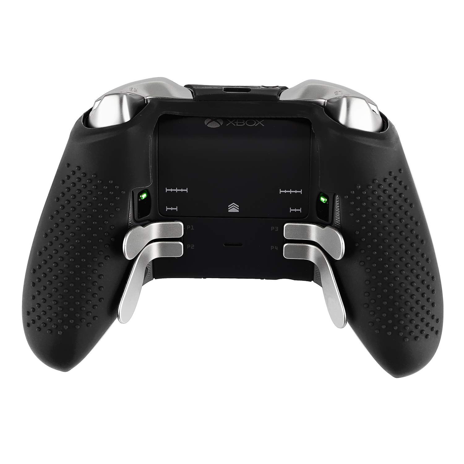 Jadebones Soft Silicone Protective Skin Anti-Slip Cover Case with 8 Rubber Thumb Grips Caps for Xbox One Elite Controller Compatible with Official Stereo Headset Adapter (Black)