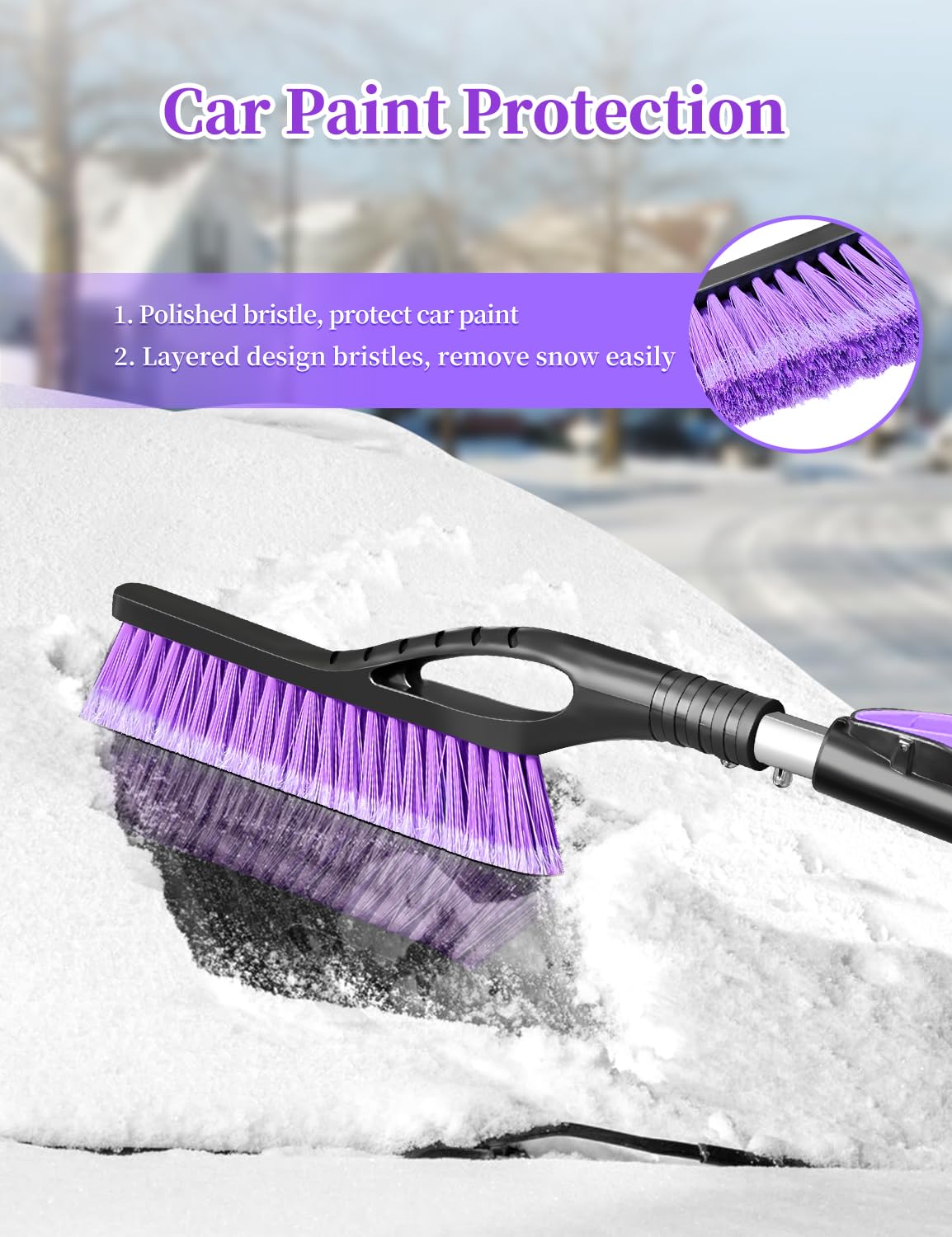 HEEYA Ice Scraper and Brush for Car, Extendable Snow Brush and Ice Scraper for Car Windshield Window, Car Snow Scraper and Brush with Foam Grip for SUV Truck Automobile Vehicle - 1pcs
