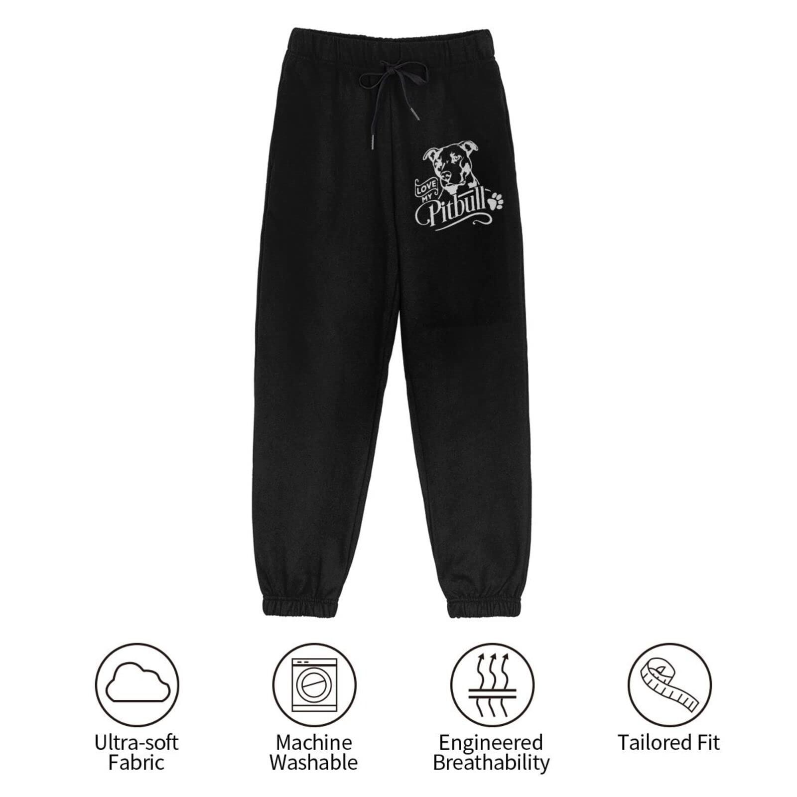 Love My Pitbulls Women's Casual Yoga Sweatpants Athletic Workout Elastic Waist Jogger Pants Medium Black