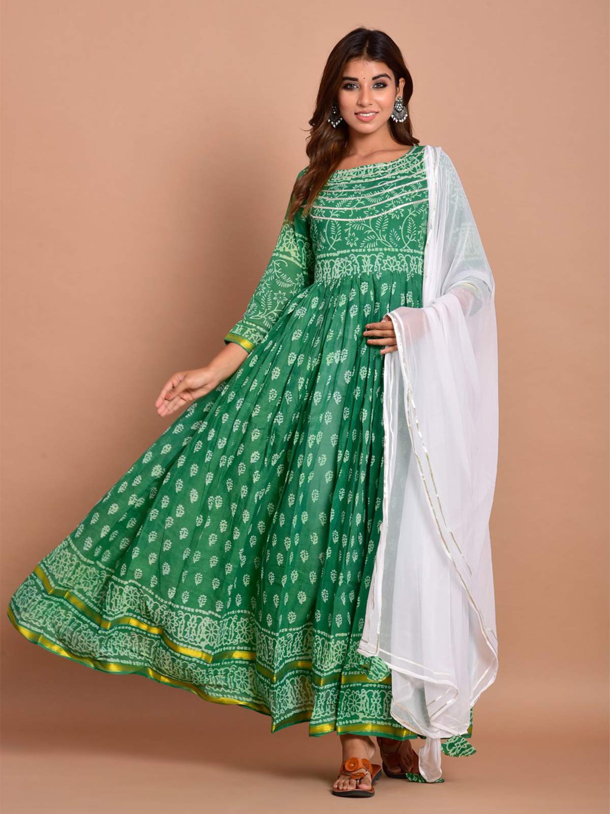 Indian Kurti for Womens With Dupatta | Rayon Printed Kurta Kurtis Dress For Women Tops Tunic Green