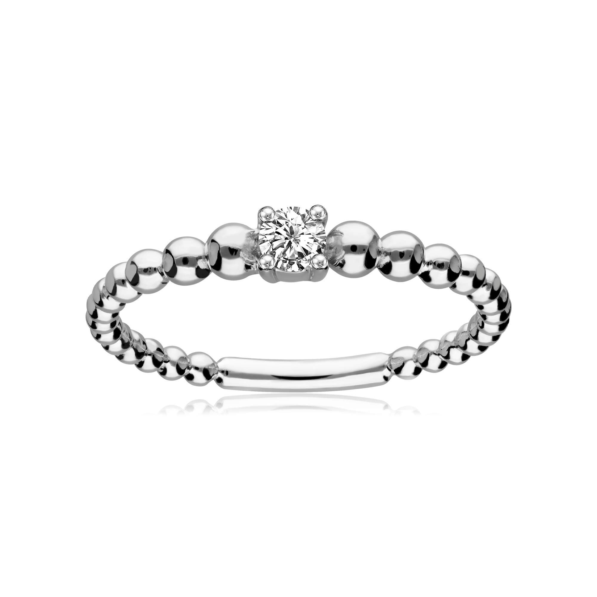 Ivy Gems Sterling Silver Bubble Bead Stackable Ring for Women Rhodium Finish with White Colorless Topaz Size 6