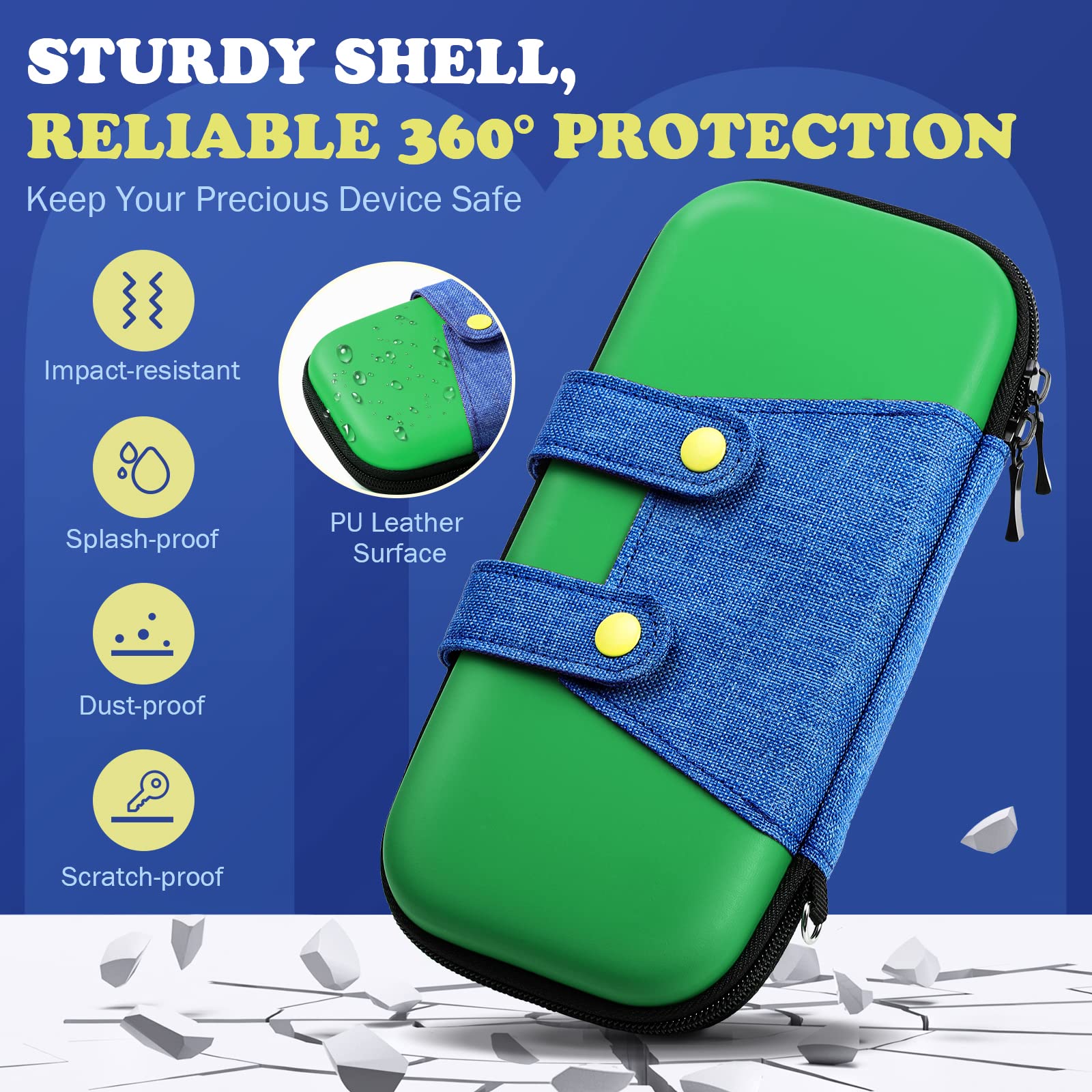 MoKo Carrying Case Compatible with Nintendo Switch Lite, Portable Protective Hard Shell Cover Travel Carrying Case Storage Bag with 10 Game Cartridge Holder & detachable Hand Strap, Luigi Green