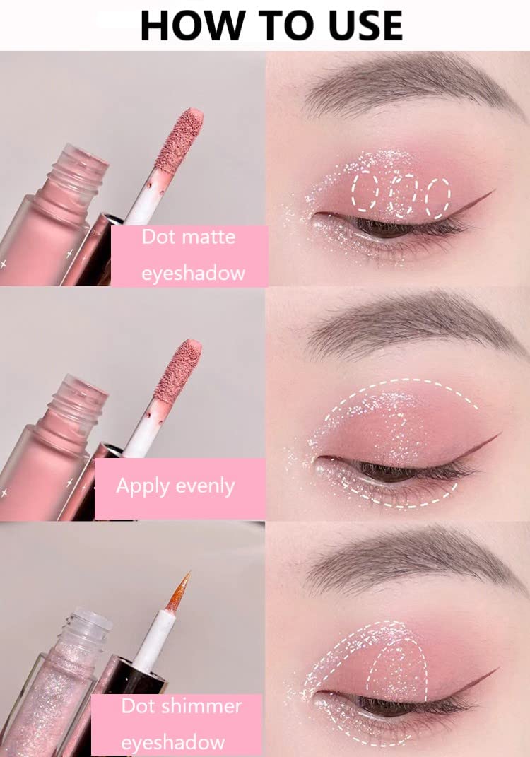 JEMPET Liquid Glitter Matte Eyeshadow Eye Makeup Set: 2-IN-1 Dual Ended Liquid Matte Cream Eyeshadow and Glitter Eyeliner For Glossy Shimmer Eye Makeup (pink series)