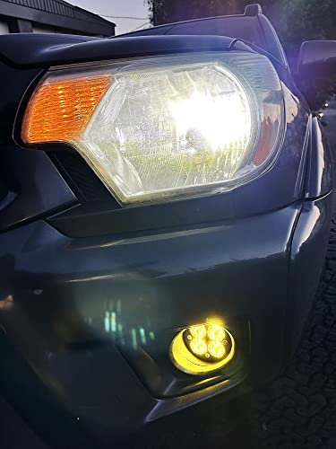iJDMTOY Yellow Lens 24W High Power LED Wide Angle SAE Flood Beam Fog Light Kit w/Built-On Mounting Brackets Compatible With Toyota Tacoma Tundra 4Runner, etc