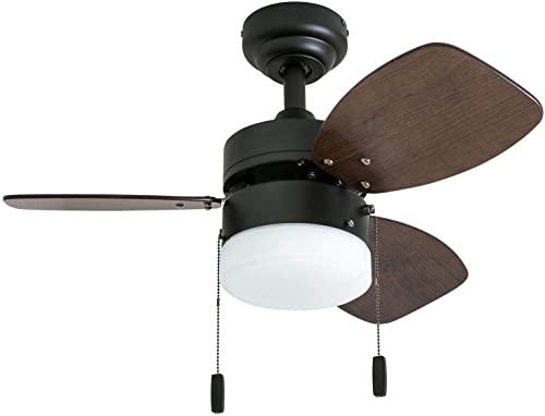 Honeywell Ceiling Fans Ocean Breeze, 30 Inch Modern Indoor LED Ceiling Fan with Light, Pull Chain, Dual Mounting Options, Dual Finish Blades, Reversible Motor - Model 50602-01 (Gilded Espresso)