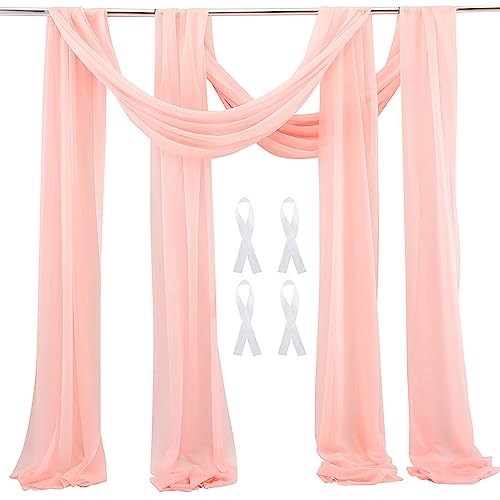 Wedding Arch Draping Fabric 2 Panels White Chiffon Fabric Backdrop Drapes Sheer Backdrop Curtains for Wedding Party Bridal Ceremony Stage Decorations, 20ft, Light Peach