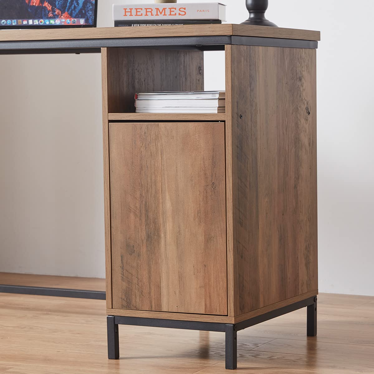 IBF Home Office Desk, Industrial Computer Desk with Storage File Cabinet, Wood and Metal Writing Desk for School Student Study, Computer Table with Drawers Shelves Storage, Rustic Oak, 55 Inch