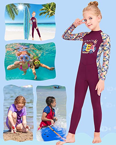 Kids One Piece Long/Short Sleeve Swimsuit Sun Protection Sunsuit Purple M