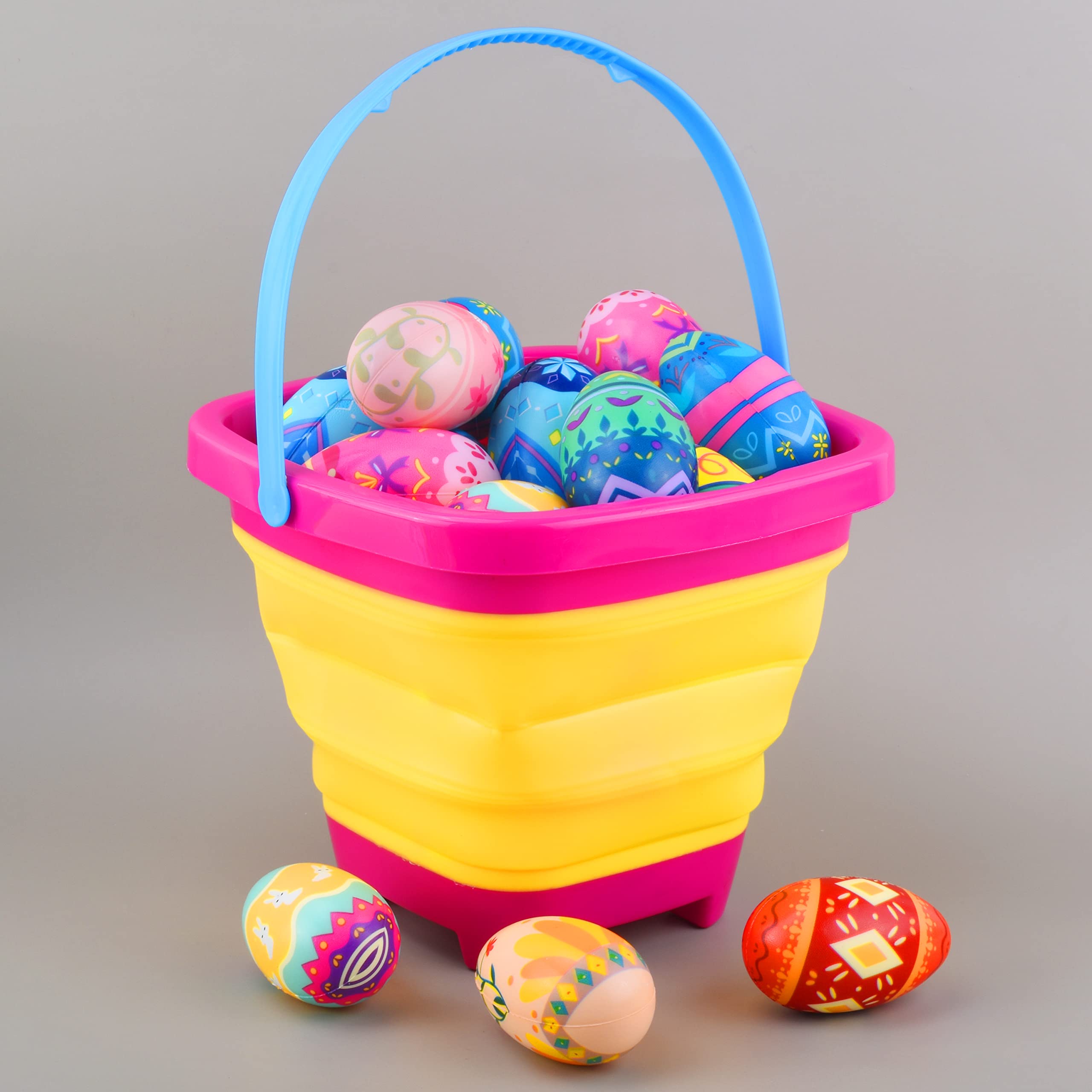 JOYIN 4 Collapsible Basket Portable Buckets, 2L Square Foldable Pail Bucket for Summer Beach, Camping Gear, Space Saving Outdoor Waterpot, Fishing Water Pail, Easter Egg Hunting