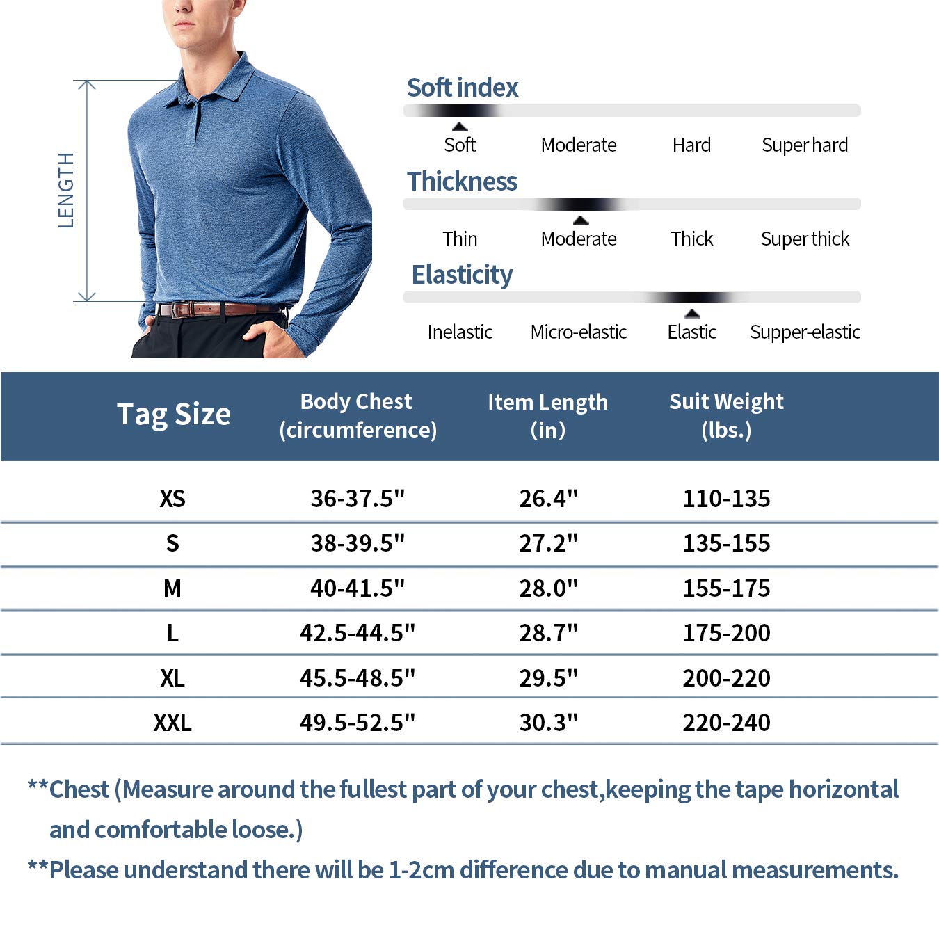 Long Sleeve Golf Shirt Men-Athletic Fit Polo Shirts Quick Dry(Navy Heather,L)