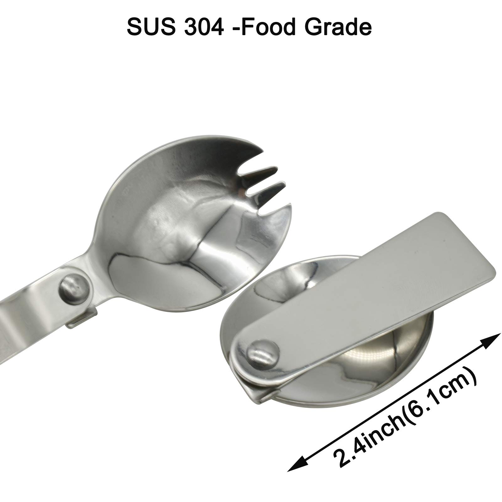 Maydahui Folding Spoon and Fork SUS 18/10(304)Stainless Steel Salad Spork Portable for Thermos and Travel (Pack of 6)
